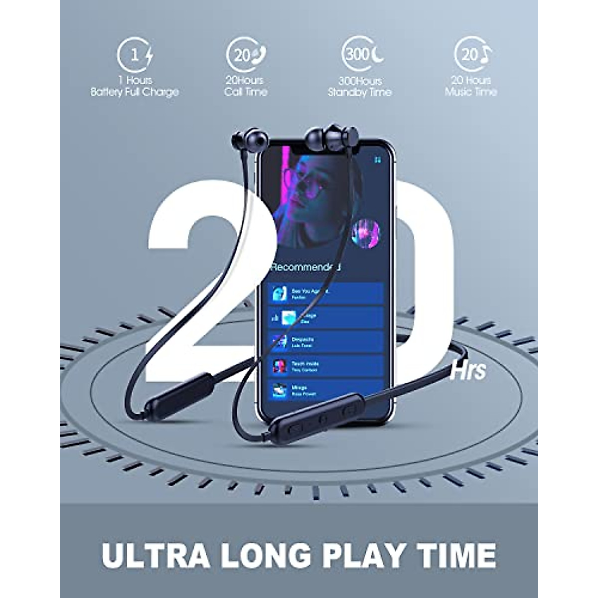 Mubiao Bluetooth Headphones Neckband 20Hrs Playtime V5.0 Wireless Headset Sport Noise Cancelling Earbuds w/Mic for Gym Running Compatible with iPhone Samsung Android