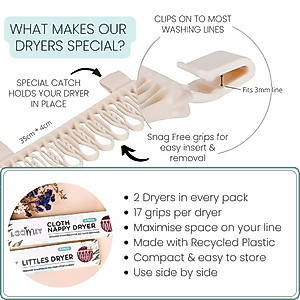 Loomey Laundry Dryer Clips, Perfect for Socks, Underwear, Small and Baby Clothes Nappy, Bibs, Sturdy Gripping Slip Resistant Clothesline Hanger, Plastic pegs for Washing line (2X17 Pins) - Cream