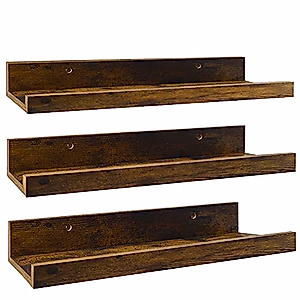 Giftgarden 16 Inch Floating Shelves ,Set of 3, Rustic Wall Mounted Picture Ledge Wooden Wall Shelf for Living Room Bedroom Kitchen Bathroom, 3 Different Sizes