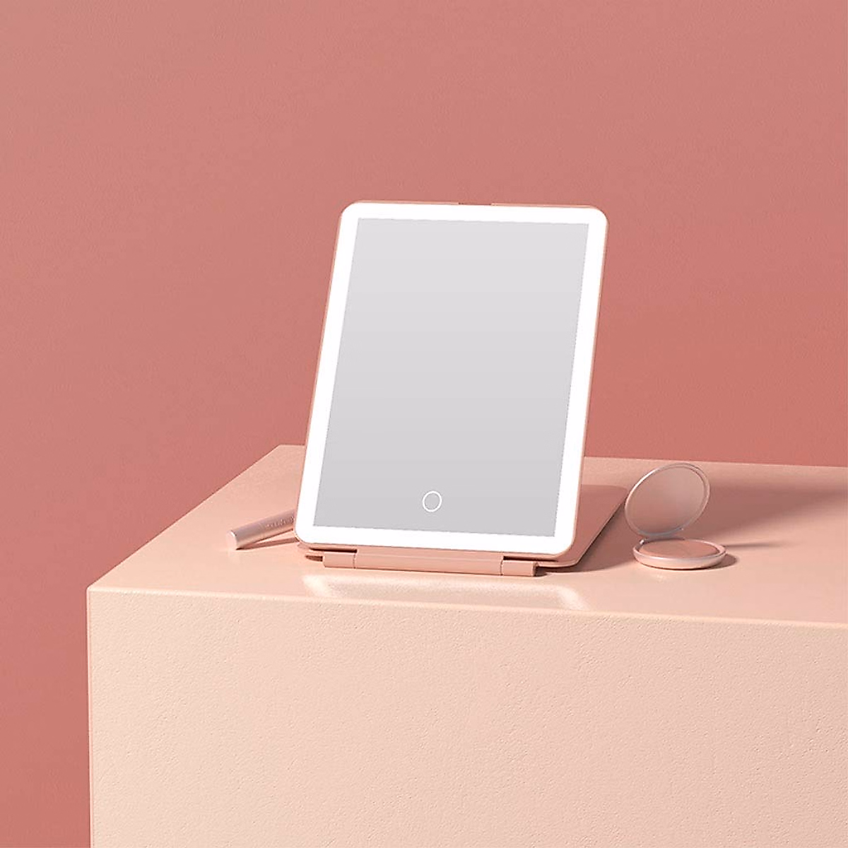 DYPASA Vanity Mirror Folding LED Makeup Mirror Portable Ultra-Thin Folding Mirror with Light Suitable for Ladies Gift Makeup Mirror (Pink) Household Cosmetic Mirror