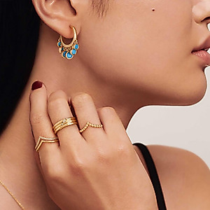 BENEIGE Gold Dangle Huggie Hoop Earrings for Women 14k Gold Plated Dainty Turquoise Tassel Coin Hoop Earrings Boho Beach Handmade Hypoallergenic Jewelry Gift