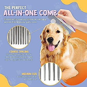 Poodle Pet Dog Combs for Grooming | 2 Pack | Stainless Steel Teeth Easily Remove Dirt | Proper Care Prevents Knots and Mats for Long and Short Haired Pets |Anti-Slip Comfort Grip Handle| Purple