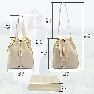 Diesisa Canvas Tote Bag with Drawstring & Inner Zipper Pocket, Cute Tote bags for Women, Shoulder Bag/Messenger Bag/School Totes for college
