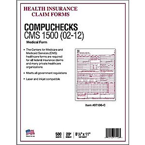 Compuchecks New Cms 1500 Claim Forms - Hcfa (Version 02/12) (500 Sheets), 7106