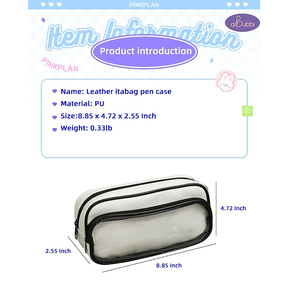 Abubbi ITA Pencil Pouch Large Capacity Pen Case with Transparent Window Black and White (Black and White)