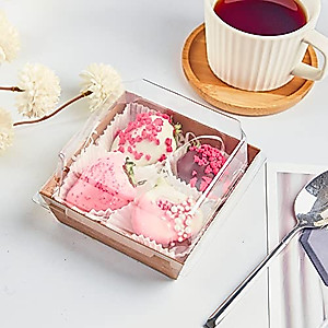 ZORRITA 50 Pack Paper Charcuterie Boxes with Clear Lids, 4 Inches Disposable Sandwich Boxes Square To Go Food Containers for Desserts, Strawberries, Cake Slice and Cookies (Brown)