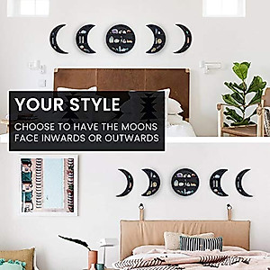 Gibbous Nimbus Large 12.2" Moon Phase Shelf Set (5 PCS) - Moon Shelf Set Moon Decor Crystal Display Shelf - Boho Shelf Decor Moon Shelf Wall Decor - Black Wooden Crescent Moon Crystal Shelf Decor…