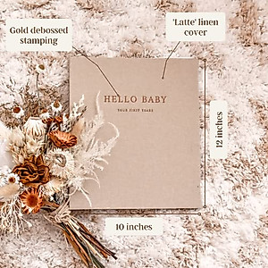 Peachly Baby Memory Book | Minimalist First Year Keepsake for Milestone | Simple Baby Scrapbook Books for Girl | 60 Pages Beige Linen - Fleur