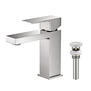 KIBI F202 Brushed Nickel Stainless Steel Bathroom Sink Faucet | Single Handle High Arc Faucet with Pop Up Drain | for Vanity & Lavatory Sinks | Easy Installation and Durable Construction
