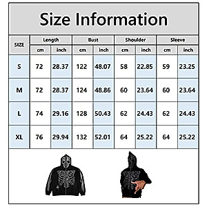 Easyoyo Men Women Skeleton Gothic Diamond Glitter Y2K E-Girl Oversize Full Zipper Hooded Sweatshirt Jacket
