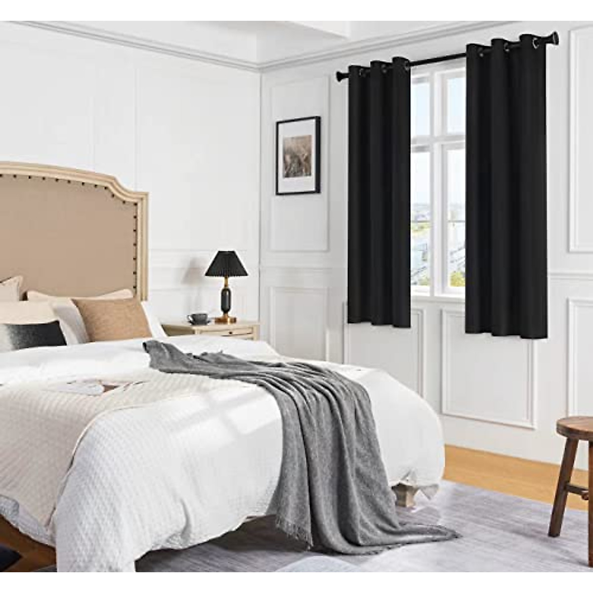 Rutterllow Room Darkening Blackout Curtains for Bedroom 2 Panel,Grommet Top(42x63 Inch, Black)