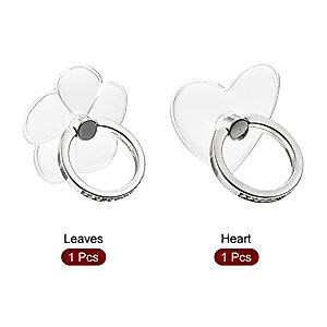 uxcell Transparent Phone Ring Holders, Diamond Clear Finger Grip Stand for Phone, Case, Tablet, Set of 2 Shapes(Leaves, Heart)