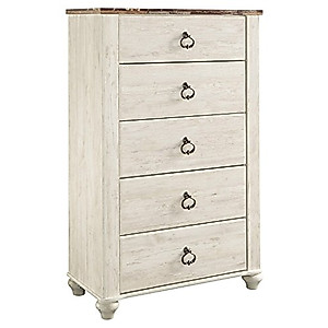 Signature Design by Ashley Willowton 5 Drawer Chest of Drawers, Two-tone Brown and Whitewash