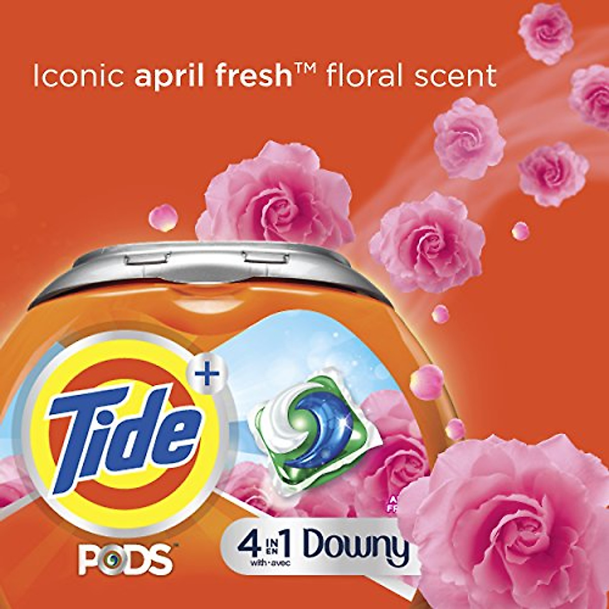 Tide PODS Plus Downy 4 in 1 HE Turbo Laundry Detergent Soap Pods, April Fresh Scent, 61 Count Tub - Packaging May Vary