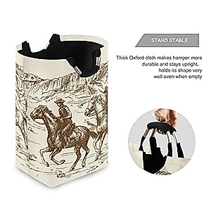 WELLDAY Laundry Hamper with Handle Western Desert Cowboy Laundry Baskets Foldable Dirty Clothes Basket Large Storage Laundry Organizer
