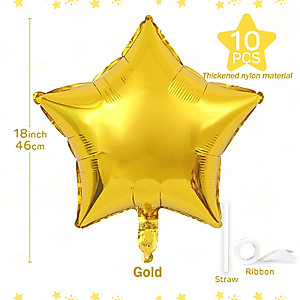Gold Star Balloons 18 Inch, 10 Pcs Gold Star Shaped Mylar Helium Foil Metallic Balloon for Birthday Party Decorations Baby Shower Wedding Anniversary Backdrop Party Supplies