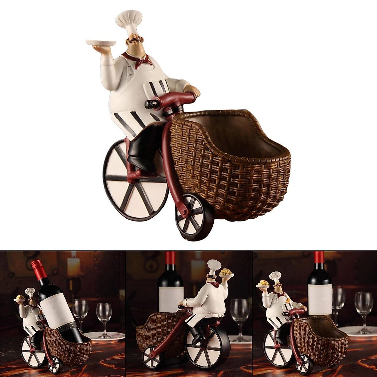 rockible Resin Crafts Wine Rack Chef Figurines Stylish Wine Bottle Holder Wine Storage Rack Liquor Holder for Kitchen Tabletop Home Dining Room Decor