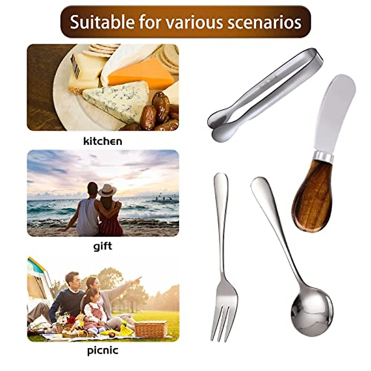Charcuterie Accessories (14 Pcs), Cheese Spreaders for Charcuterie Board, Mini Serving Spoons, Forks and Mini Serving Tongs - Charcuterie Utensils for Butter, Cheese and Pastry Making