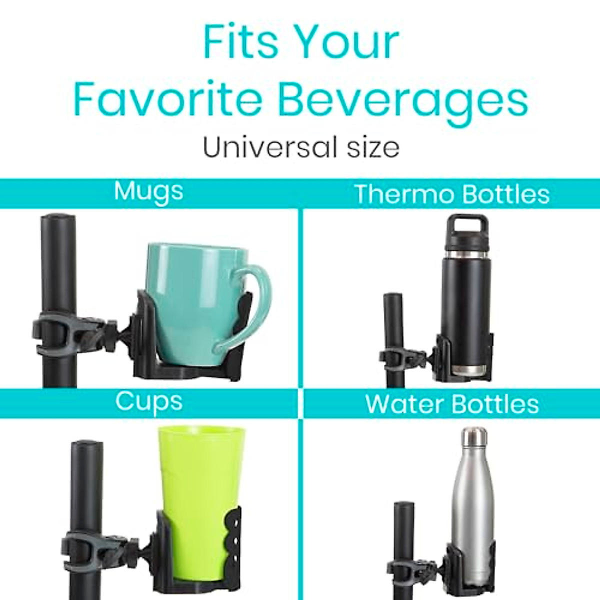 Vive Wheelchair Cup Holder (XL) - Universal, Adjustable, Clip On Accessory for Rolling Walker, Rollator, Electric Mobility Scooter, Stroller, Bike & Chair - Water Bottle Attachment for Seniors & Adult