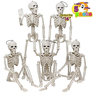JOYIN Posable Halloween Skeletons, Full Body Posable Joints Skeletons 5 Packs for Halloween Decoration, Graveyard Decorations, Haunted House Accessories, Indoor/Outdoor Spooky Scene Party Favors