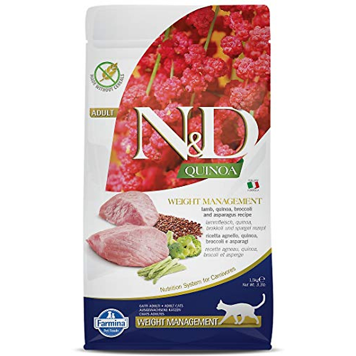 Farmina N&D Functional Quinoa Weight Management Lamb Broccoli and Asparagus Dry Cat Food 3.3 Pounds