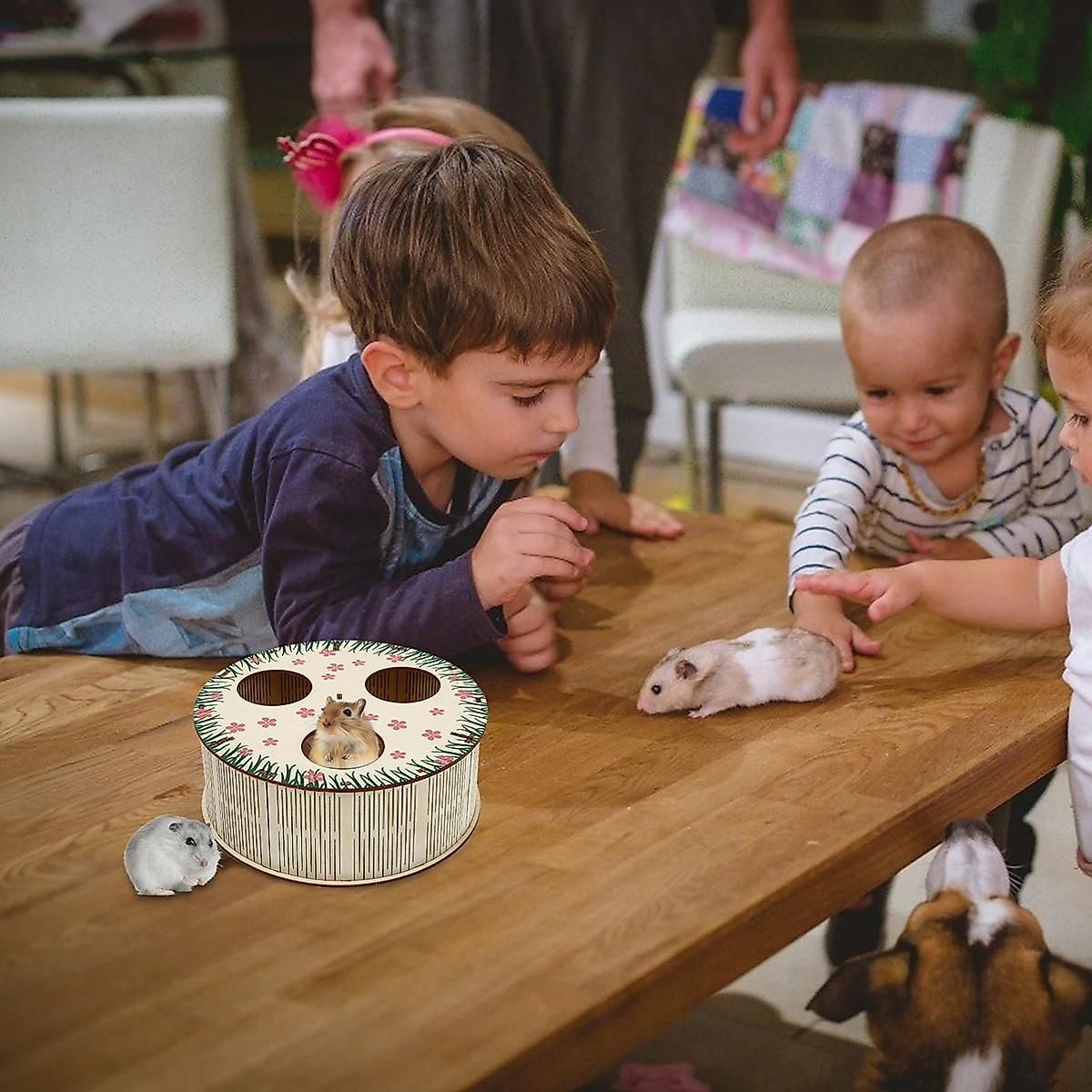 Hamster Tunnel Maze Toy Small Pets Wood Hideout Play Hut Animal Habitat House Exercising Toy Climbing Platform for Dwarf Hedgehog Rat Sugar Glider Gerbil