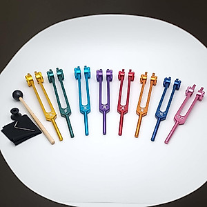 Chakra Tuning Forks Set - Multicoloured 7 Chakra and 1 Soul Purpose Weighted Tuning Forks with Exquisite Aluminum Case.