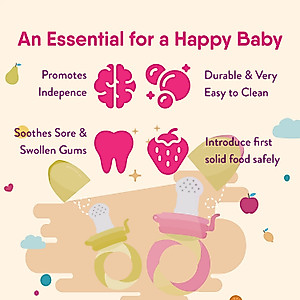 NatureBond Baby Food Feeder/Fruit Feeder Pacifier Nibbler (2 Pack) - Infant Teething Toy Teether Weaning in Appetizing Colors | + Additional Silicone Sacs