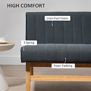 HOMCOM 42" Loveseat Sofa with Rubber Wood Legs, Space-Saving Upholstered Couch, Small 2 Seater Sofa - Graphite