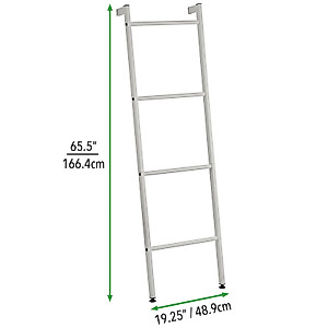 mDesign Metal Leaning Blanket and Towel Ladder - Blanket Ladder for Bedroom and Towel Ladder for Bathroom - Throw/Quilt Display Holder Rack - Nursery Wall Ladder - Blanket Ladder Decor - Light Gray