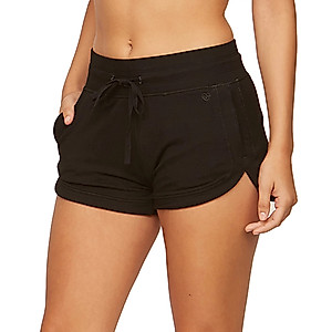 Colosseum Active Women's Junior Fit Four Way Stretch Micro French Terry Dolphin Lounge Short with Pockets (Black, Large)
