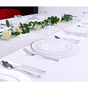 Supernal 360pcs Silver Plastic Cutlery,Elegant Plastic Silverware,Silver Hammed Silverware,Disposable Plastic Flatware,Include 120 Forks,120 Knvies,120 Spoons,Perfect for Birthday,Party,Wedding