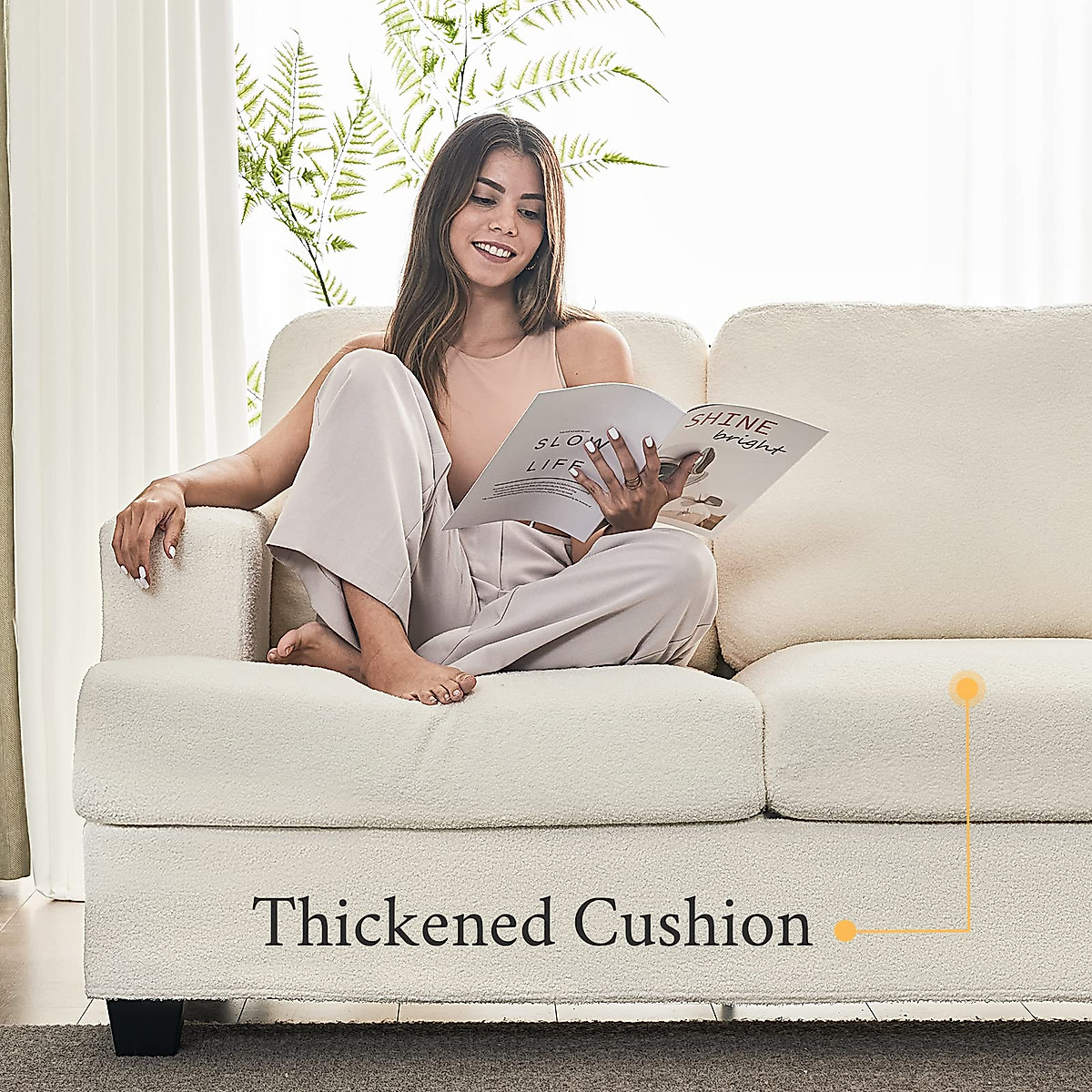 HOWE Couch, Comfy Sofa Couch with 24" Extra Deep Seats, Offwhite Modern Sofa- 3 Seater Sofa Couch for Living Room Apartment Lounge, Bouclé