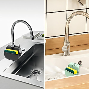 Sponge Holder for Kitchen Sink, Silicone Sink Saddle Caddy Organizer Rack, Sponges Holder Over Faucet, Hanging Kitchen Sink Organizer Accessories Rack Basket - Dark Gray