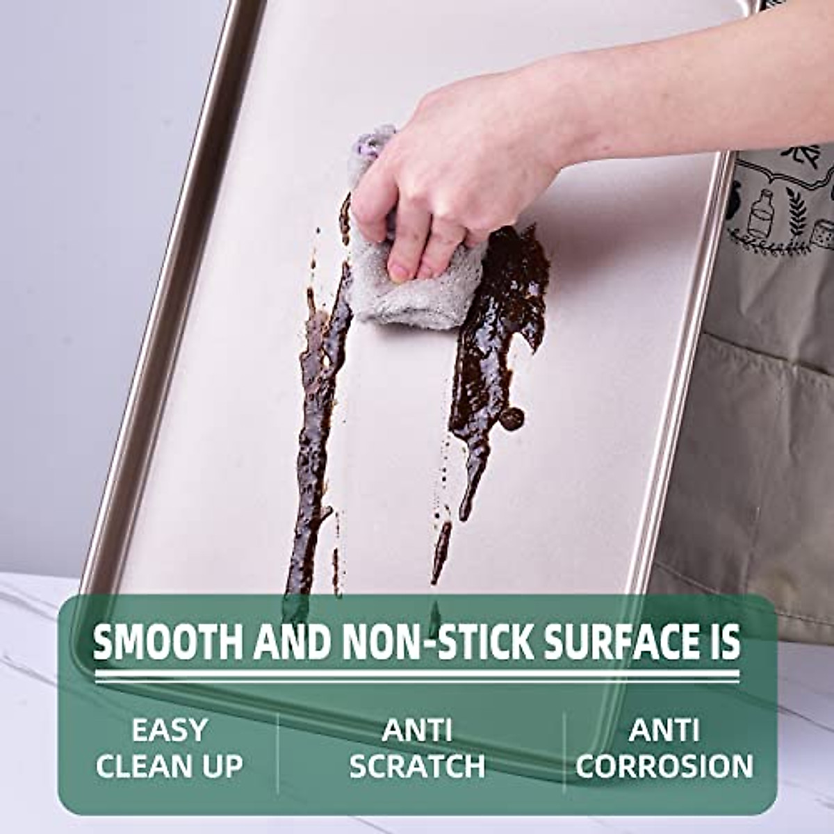 17 Inch Cookie Baking Sheet Pan Jelly Roll Pan, Nonstick Cookie Sheet for Baking, Baking Sheets for Nonstick Oven Pan, Thicker Carbon Steel Oven Baking Tray for Roasting Meat Bread Jelly Roll(Gold)