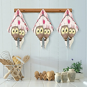 VIGTRO Mother Day Pink Owls Kitchen Dish Towels Super Absorbent, Premium Dish Cloths Towels, Cute Heart Washable Fast Drying Dish Rags Reusable Cleaning Cloth 11x11 6 Pack