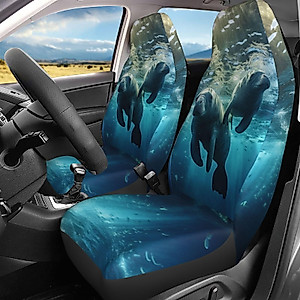 Foruidea Florida Manatee Mother and Baby Car Seat Covers Universal 2 Pcs Auto Front Seat Cover Fit Most
