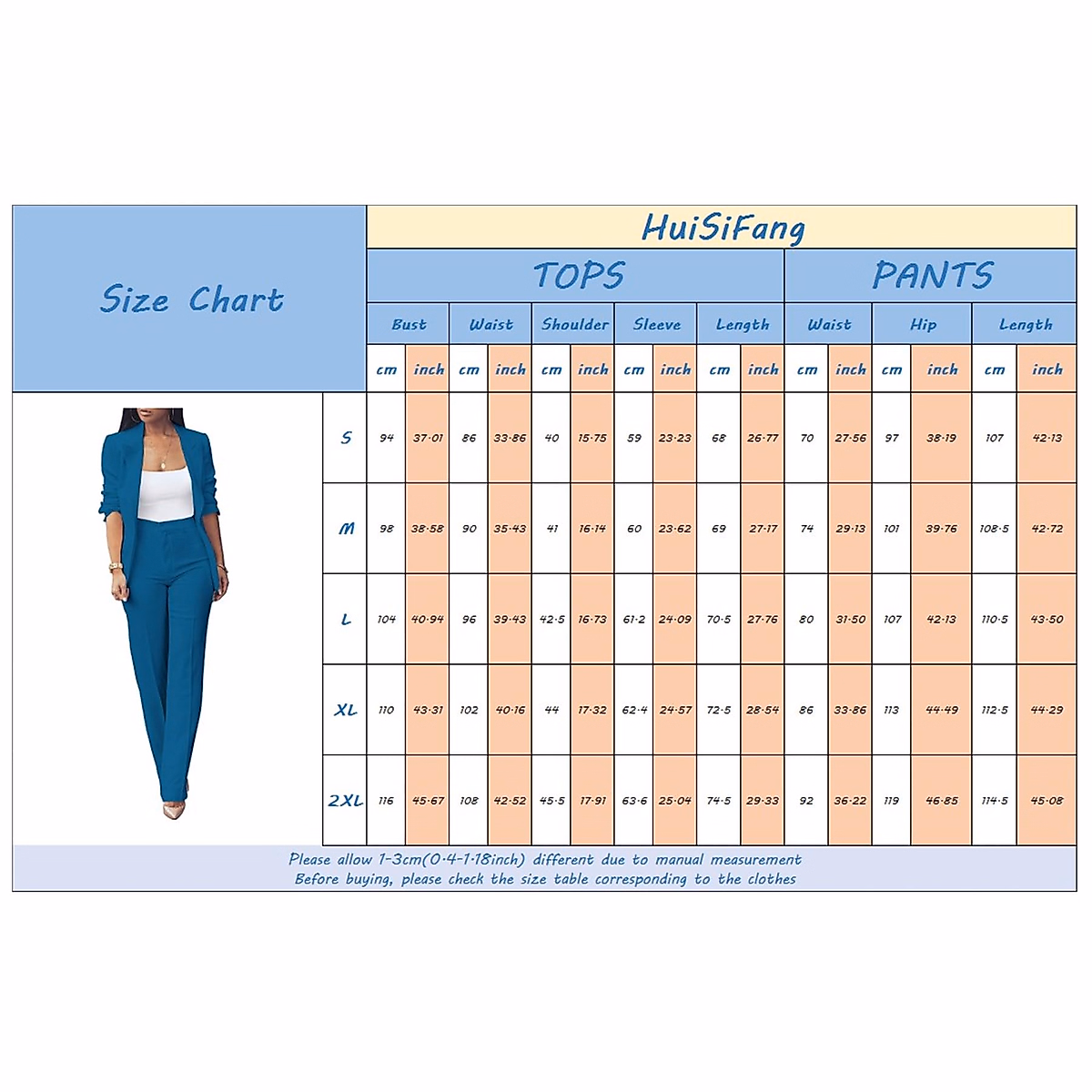 HuiSiFang Business Suit Set for Women Office Outfits Blazer Jackets + High Waist Straight Leg Pants