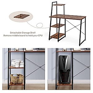 COSTWAY Computer Desk with 4-Tier Storage Shelves, Home Office Desk Writing Table with Sturdy X-Shape Frame, Adjustable Foot Pads, Modern Simple Style Small Study Desk, Wide Tabletop (Brown and Black)