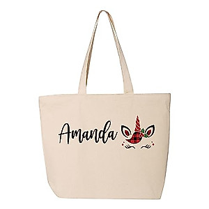 Customized Christmas Unicorn Zippered Canvas Bag, Xmas gift Zippered Tote Bag (Zippered Canvas Bag : 25L 20"W x 15"H x 5"D. 25" self-fabric handle. 11" handle drop)