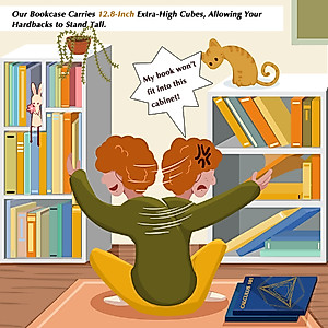 VECELO 42 Inch High Bookcase, 4-Tier Modern Storage Cabinet with Height Difference Shelves for Standard Textbooks, Floor Standing, 7 Cubes, Horizontal Available, Easy Assembly, Pearl White