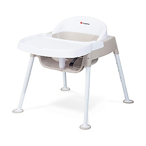 Foundations Secure Sitter 7-13" Adjustable Height Feeding Chair, 1 Pack, Stable “No Tip” Feet, 3-Point Adjustable Harness, Removable Tray, Easy to Clean, Smooth Plastic (White/Tan)