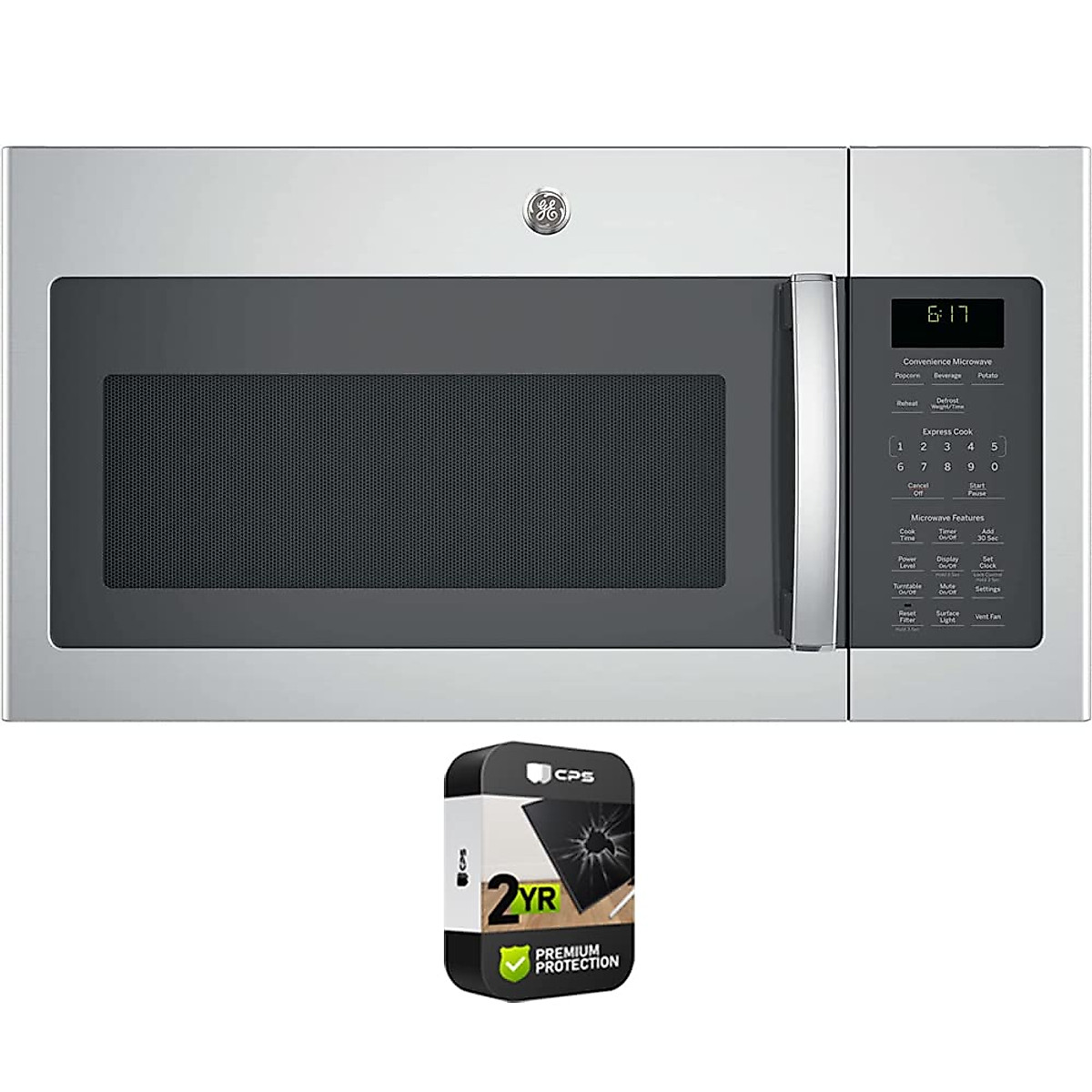 GE JVM6172SKSS 1.7 Cu. Ft. Over-the-Range Microwave Oven Stainless Steel Bundle with 2 YR CPS Enhanced Protection Pack