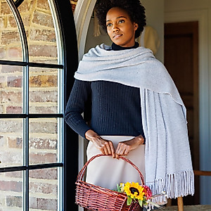 Fishers Finery Women's 100% Cashmere Knit Shawl with Fringe (Black)