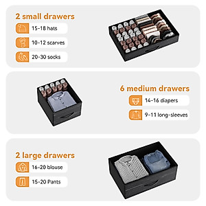 Jojoka Wide Dresser with 10 Large Drawers for 55'' Long TV Stand with Power Outlet Entertainment Center, Storage Fabric Drawer Unit for Bedroom, Closet, Entryway, Sturdy Metal Frame, Black willow