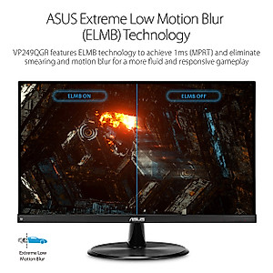 ASUS VP249QGR 23.8 Gaming Monitor 144Hz Full HD (1920 x 1080) IPS 1ms FreeSync Extreme Low Motion Blur Eye Care DisplayPort HDMI VGA,BLACK (Renewed)