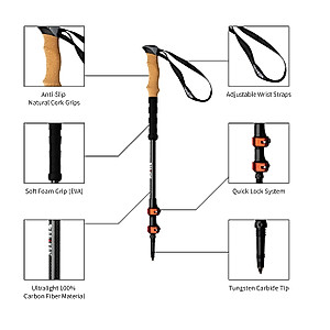 Drakon Outdoors - Drakon Sticks 2.0 - Heavy Duty Carbon Fiber Trekking Poles - Ultralight Collapsible Poles with Cork Handles, Flip locks, Carbide Tips