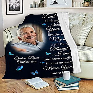 Personalized Dad Remembrance Blanket, Custom Photo Sympathy Throw for Loss of Father, in Loving Memory of Dad Bereavement Condolence Gift, Memorial Blankets and Throws N2690 (Fleece,60x80 inch)
