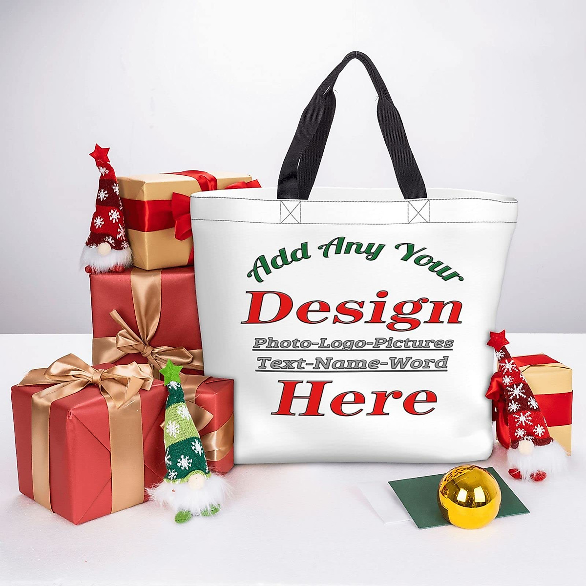 Tote Bags for Women Customized Shopping Bags Beach Bag Travel Bags Personalized Gifts White Customized Shoulder Bags with Your Own Logo Image Text Name