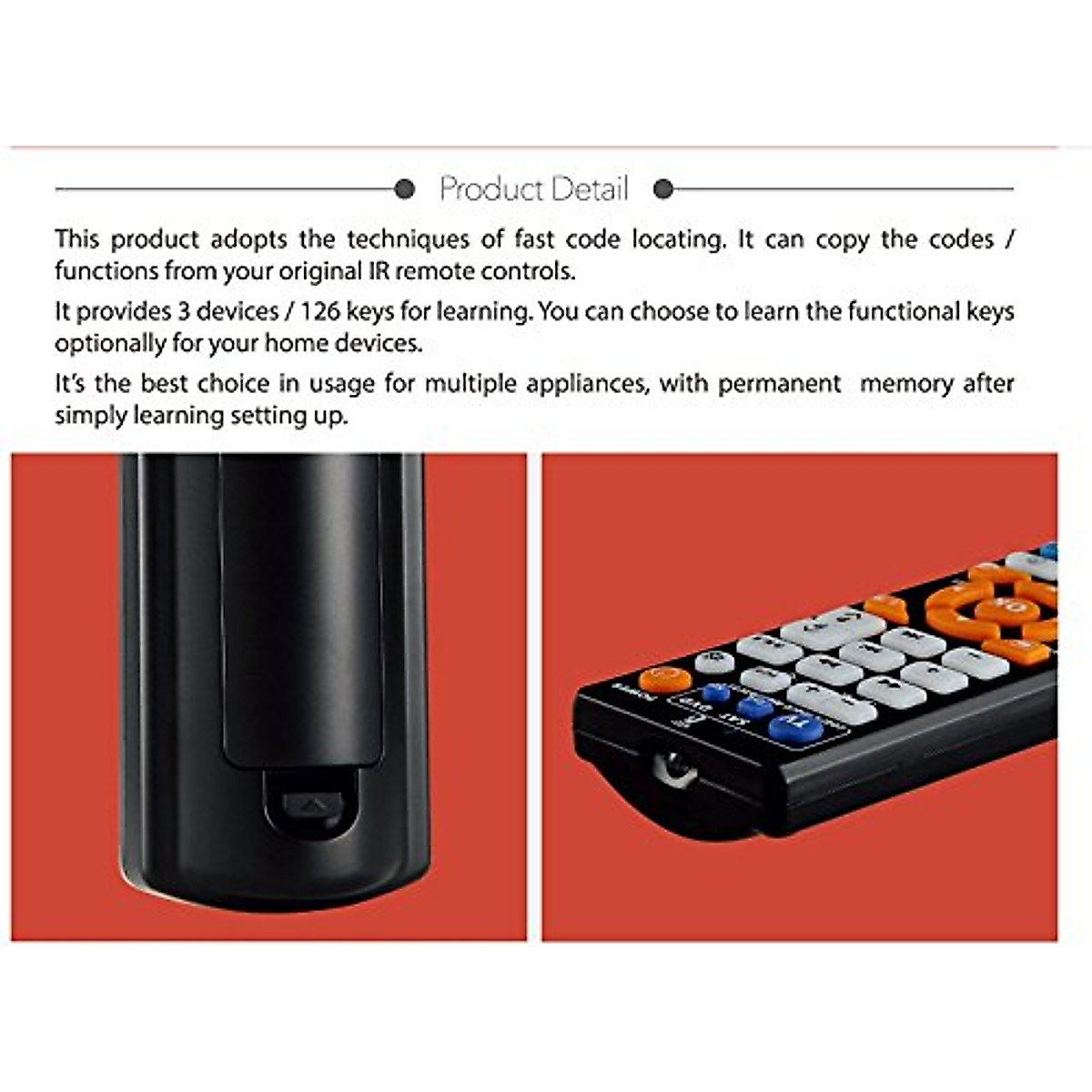 CHUNGHOP Universal IR Learning Remote Control for Smart TV VCR CBL DVD SAT STR-TV CD VCD HI-FI, for All Brands IR Remote 3 in 1 Programmable Controller L336